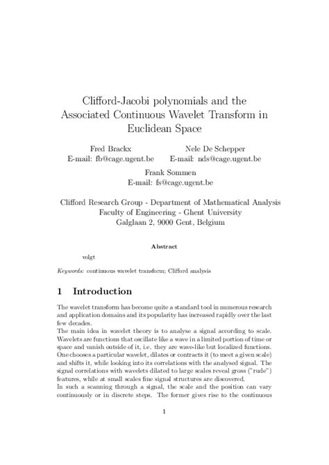 Pdf Clifford Jacobi Polynomials And The Associated Continuous Wavelet Transform In Euclidean Space