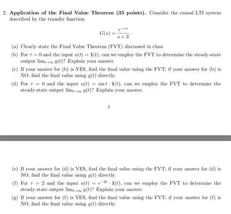 Solved 2 Application Of The Final Value Theorem 35