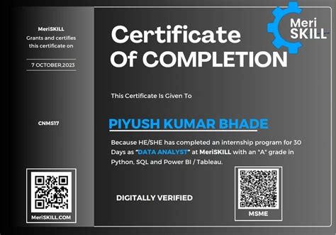 Meriskill Dataanalysis Internshipexperience Excel Powerbi Tableau
