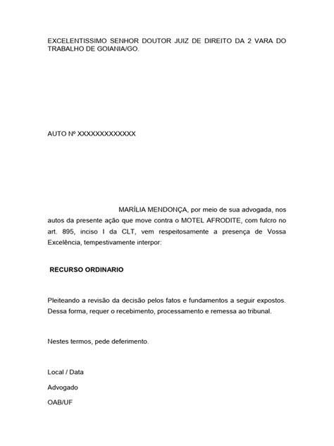 Modelo De Recurso Ordinário Pdf