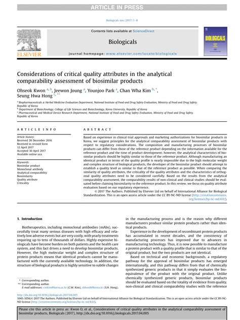 Pdf Considerations Of Critical Quality Attributes In The Analytical Comparability Assessment