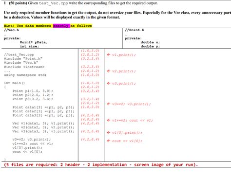 Solved 1 50 Points Given Testveccpp Write The