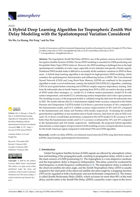 Pdf A Hybrid Deep Learning Algorithm For Tropospheric Zenith Wet Delay Modeling With The