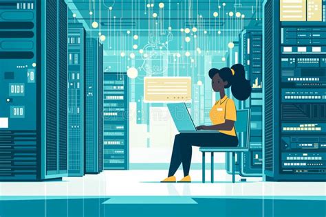 Data Center Female Programmer Using Laptop Computer Maintenance It
