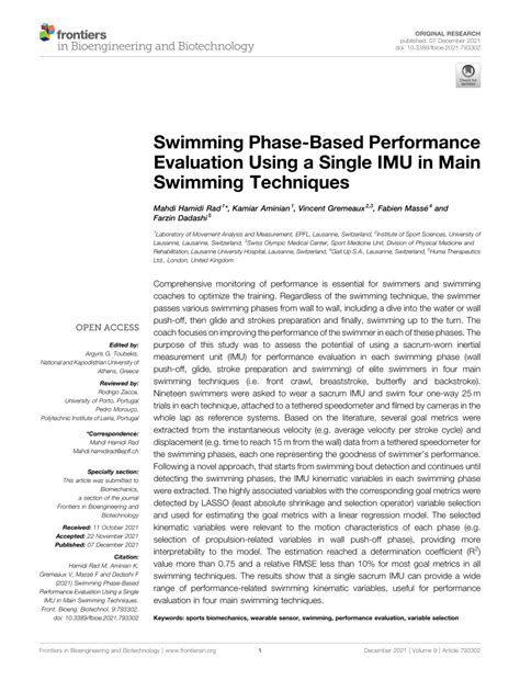 Pdf Swimming Phase Based Performance Evaluation Using A Single Imu In Main Swimming Techniques