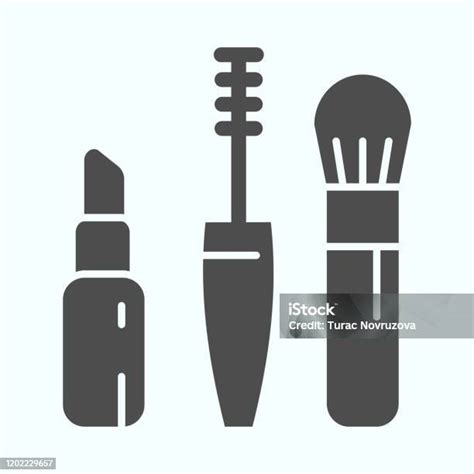 화장품 솔리드 아이콘입니다 브러시 잉크 및 포마드 벡터 일러스트레이션이 흰색으로 분리되어 있습니다 웹 및 응용 프로그램을 위해 디자인 된 화장품 문말 스타일의 디자인을