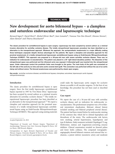 Pdf New Development For Aorto Bifemoral Bypass A Clampless And Sutureless Endovascular And