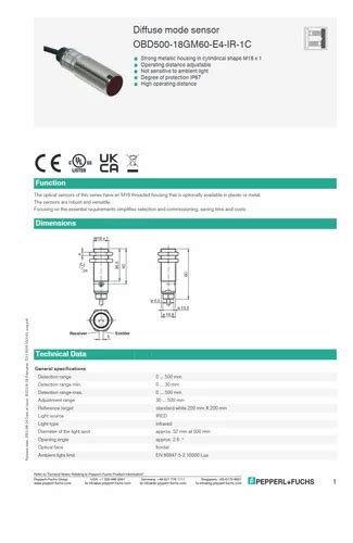 Pepperl Fuchs Obd500 18gm60 E4 V1 Ir 1c For Industrial Machine At Rs
