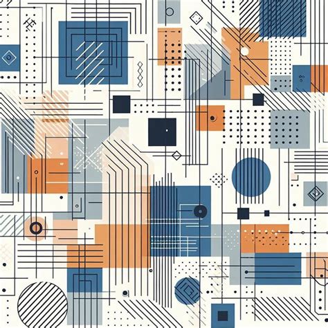 Abstract Geometric Pattern With Overlaid Shapes And Lines In Contrasting Colors For Modern