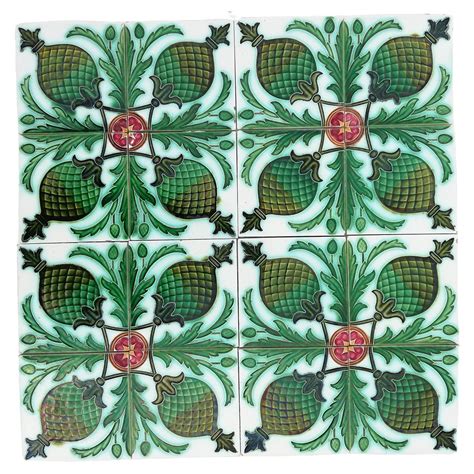 Tableau Of 16 Green Glazed Relief Tiles Set By Belgium For Sale At 1stdibs