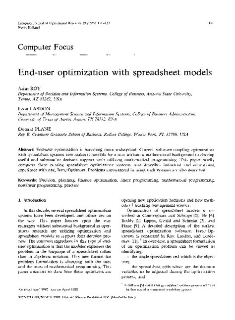 Pdf User Friendly Spreadsheet Optimization Systems