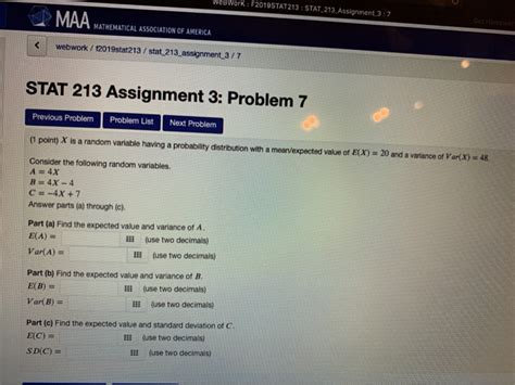 Solved Webwork F2019stat213 Stat213 Assignment 37 M Aa