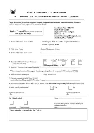 Ignou MCA Th Semester Synopsis PDF Databases Computer Software And Applications