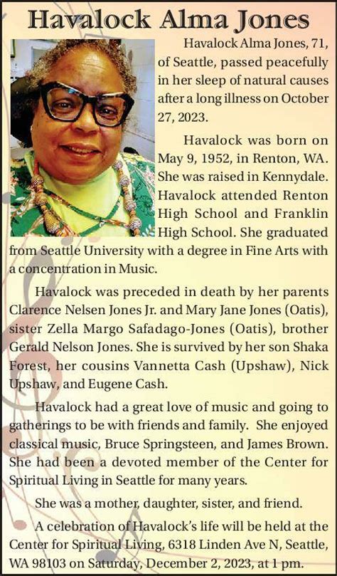 Havalock Alma Jones Obituary Renton Reporter