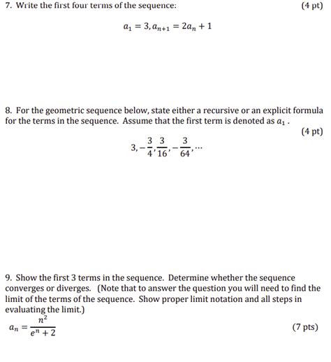 solved 7 write the first four terms of the sequence 4 pt