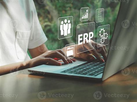 Businesswoman Using Computer To Work With ERP Management Software For Document Storage HR