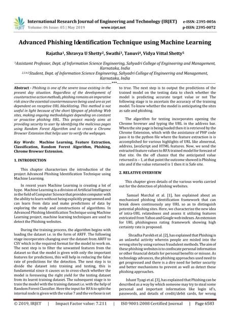 Irjet Advanced Phishing Identification Technique Using Machine