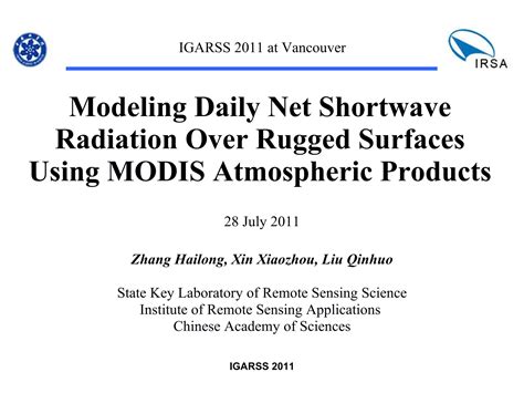 Modeling Daily Net Shortwave Radiation Over Rugged Surfaces Using Modis Atmospheric Products Ppt