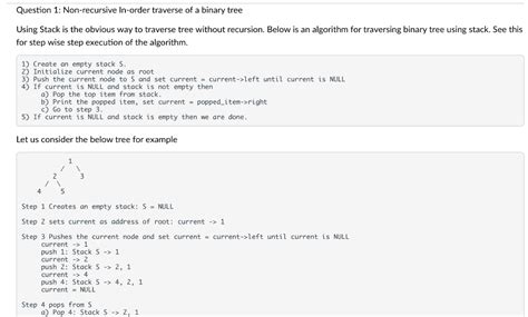 Solved Question Non Recursive In Order Traverse Of A Chegg