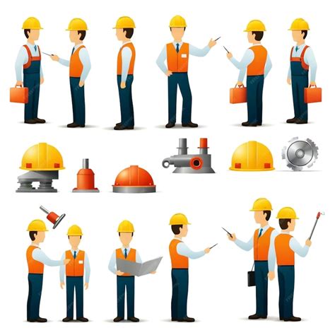 Engineering Team Vector Set White Background Isolated A High Premium