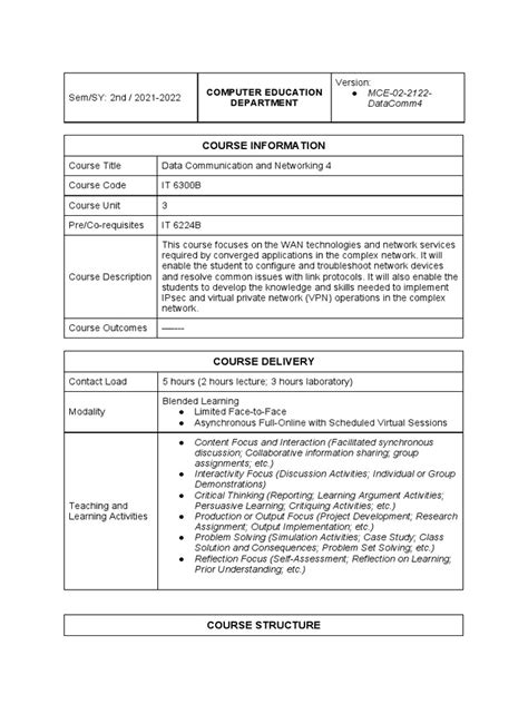 Course Outline Data Communication And Networking 4 Pdf Computer