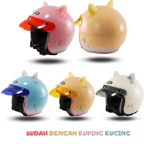 Jual Helm Bogo Dewasa Wanita Helm Cewek Kuping Kucing Pink Shopee