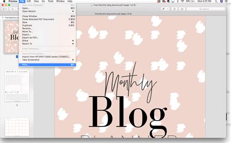 How To Print Your Monthly Blog Planner Without Margins On A Mac