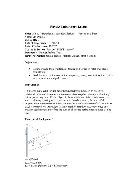 Dodeja Jia Lab 121 Report Physics Laboratory Report Title Lab 121