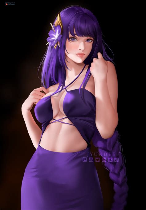 Jyundee Raiden Shogun Genshin Impact Commentary English Commentary Highres Girl Bare