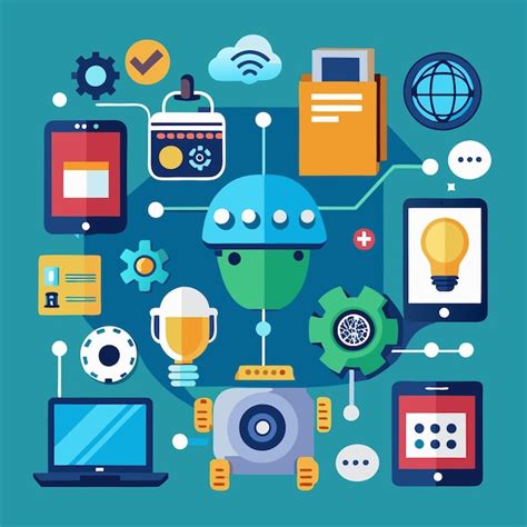 Robot Ai Network With Connected Devices Premium Ai Generated Vector