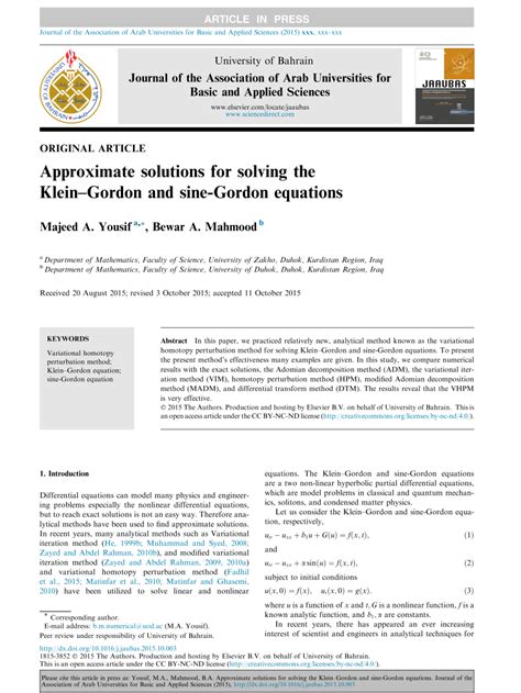 Pdf Approximate Solutions For Solving The Klein Gordon And Sine Gordon Equations