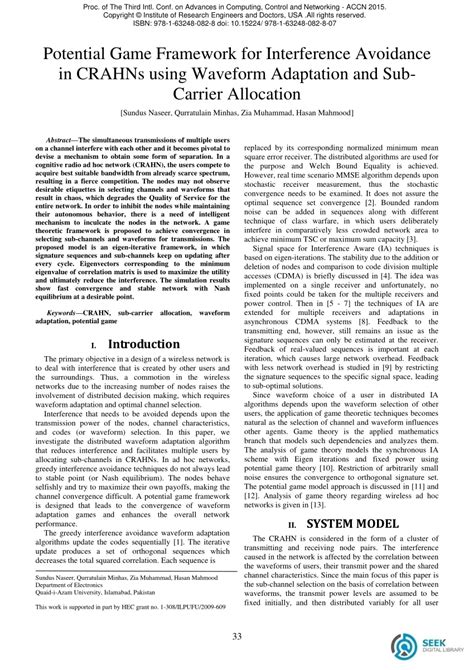 Pdf Potential Game Framework For Interference Avoidance In Crahns Using Waveform Adaptation