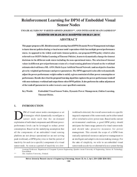 pdf reinforcement learning for dpm of embedded visual sensor nodes