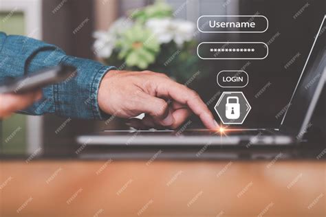 Premium Photo Businessman Logging In Via Laptopdigital Security