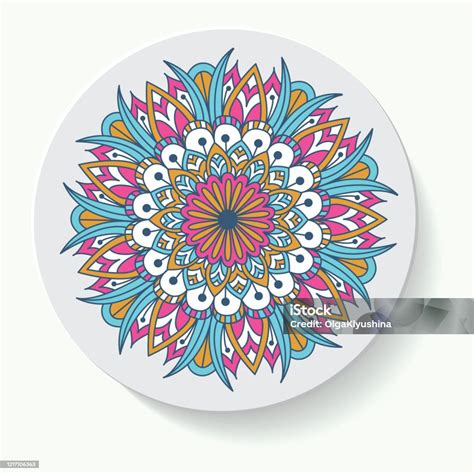 민족 스타일의 둥근 장식 장식 접시 만다라 원형 추상 꽃 무늬 화려한 요리와 패션 배경입니다 벡터 일러스트레이션 0명에 대한 스톡 벡터 아트 및 기타 이미지 Istock