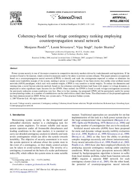 Pdf Coherency Based Fast Voltage Contingency Ranking Employing Counterpropagation Neural Network