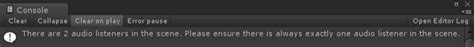 my error console says that i have 2 audio listeners unity support
