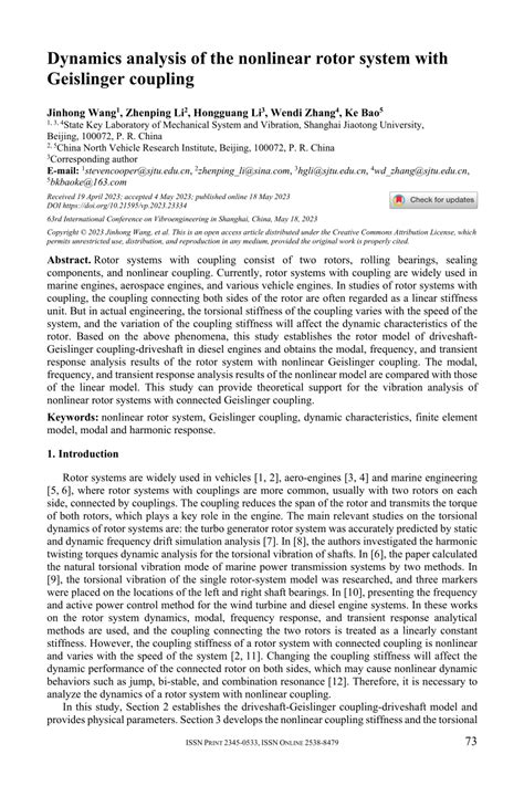 Pdf Dynamics Analysis Of The Nonlinear Rotor System With Geislinger