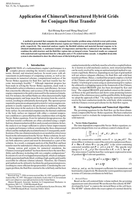 Pdf Application Of Chimera Unstructured Hybrid Grids For Conjugate Heat Transfer