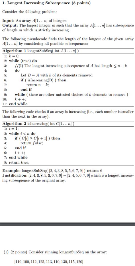 Solved 1 Longest Increasing Subsequence 8 Points Consider
