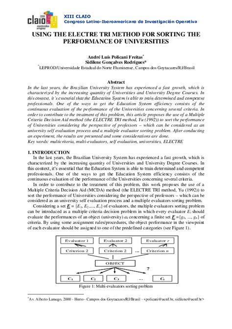 pdf using the electre tri method for sorting the performance of