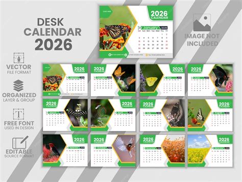 Modèle De Calendrier Du Bureau 2026 Vecteur Premium