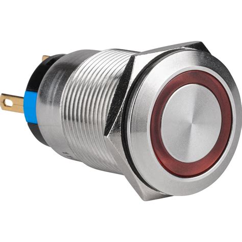 Flat Head 12MM 12 24V Waterproof Momentary Self Reset Metal Push Button Switch With Red Led
