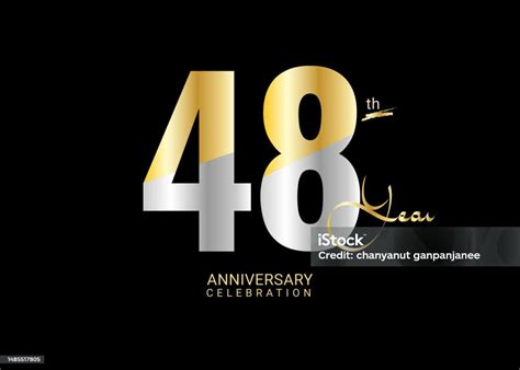 48 주년 기념 축하 금색과 은색 벡터 템플릿 48 숫자 로고 디자인 48 번째 생일 로고 로고 타입 기념일 축하를위한 벡터