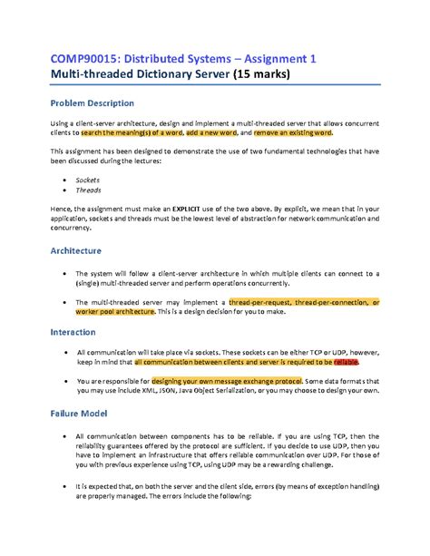 Distributed Systems Comp90015 2021 S1 Assignment 1 Comp90015