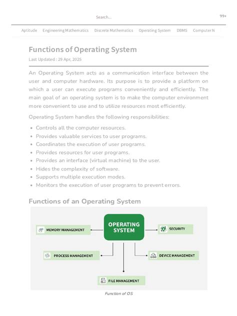 3functions Of Operating System Geeksforgeeks Pdf Process