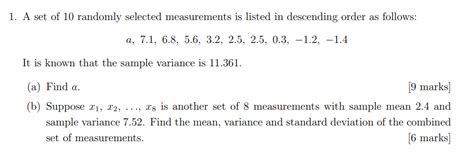 Solved A Set Of 10 Randomly Selected Measurements Is Listed