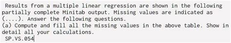 Solved Results From Multiple Linear Regression Are Shown In The Following Partially Complete
