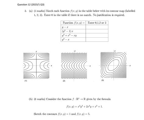 question 12 2023 1 q3 3 a 4 marks match each function f x y in