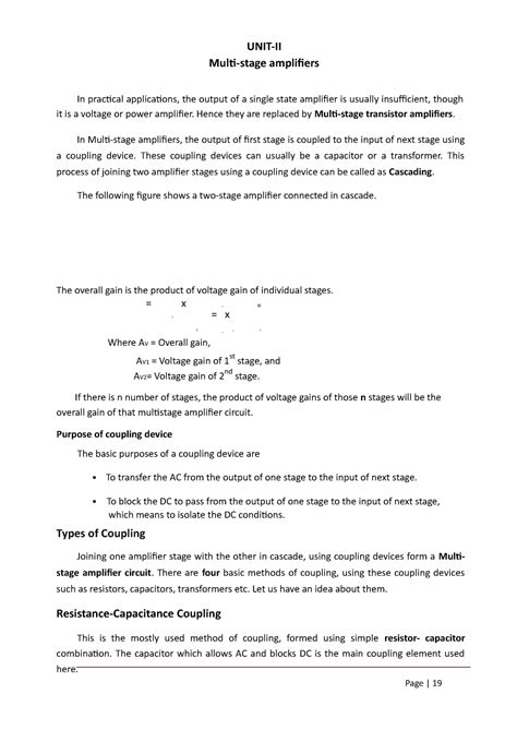 UNIT II Analog Circuits UNIT II Multi Stage Amplifiers In Practical Applications The Output